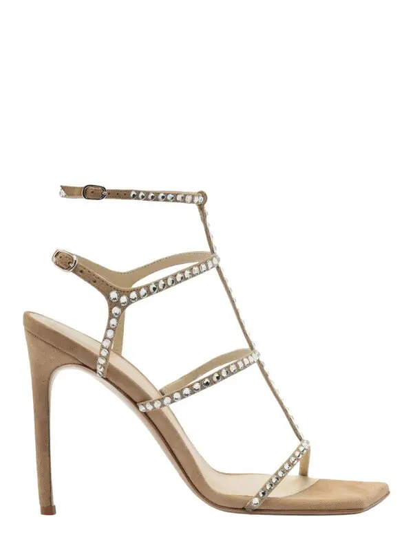 ALEXANDRE BIRMAN Amanda 100 Embellished Leather Stiletto Sandals - Brown