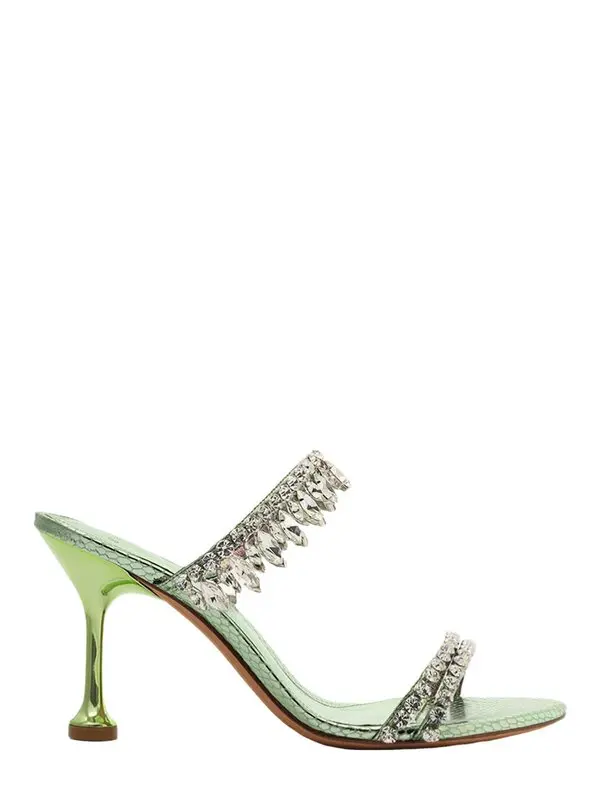 ALEXANDRE BIRMAN Karina Metallic Print Snake Embellished High Heel Sandals - Mint