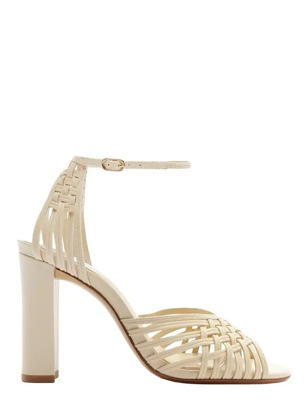 ALEXANDRE BIRMAN Lilian 90 Braided Leather Block Heel Sandals - Eggshell