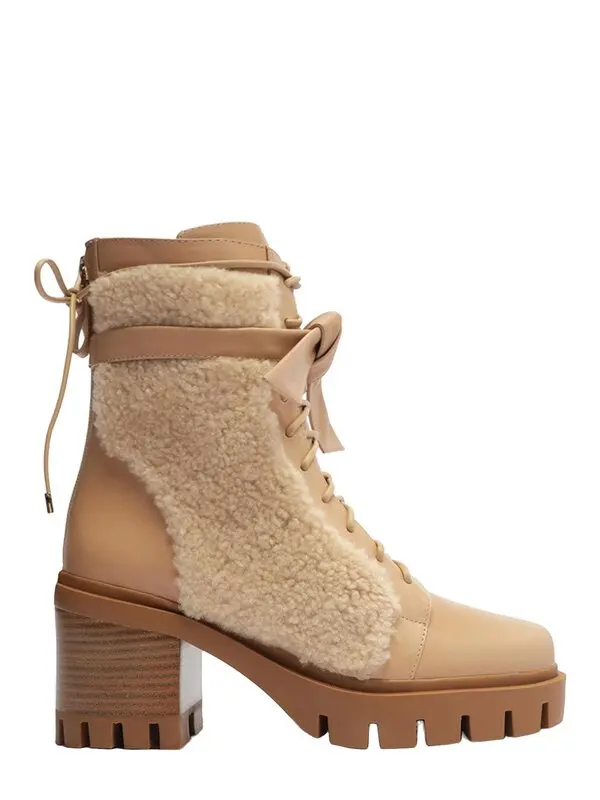 ALEXANDRE BIRMAN Shearling Clarita Combat Bootie 65 - Beige
