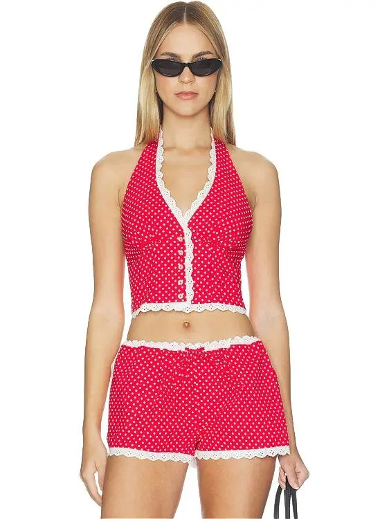 Majorelle Flo Top With Eyelet Trim - Red