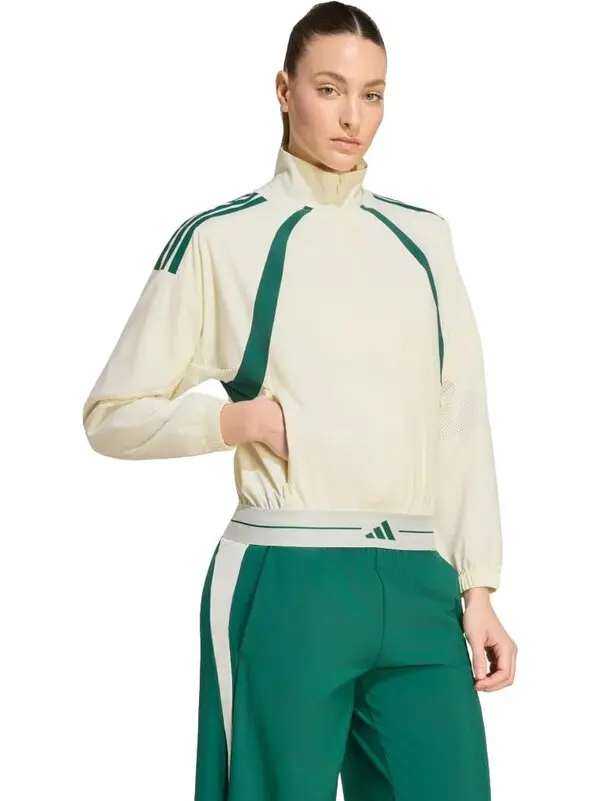 Adidas Hyperglam 3-stripes Color Block Woven 1/4 Zip Track Top - Ivory