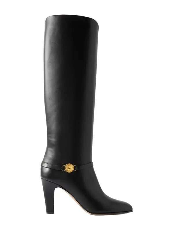 Chloé Embellished Leather Knee High Boots - Black