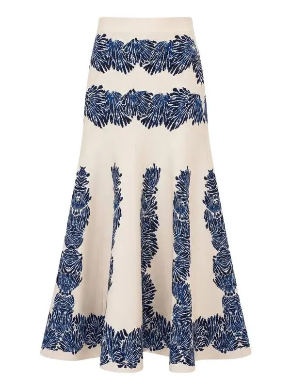Ulla Johnson Alessia Knit Jacquard A-line Midi Skirt - Ocean