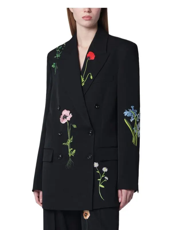 Stella McCartney Floral Embroidered Double-breasted Jacket - Black