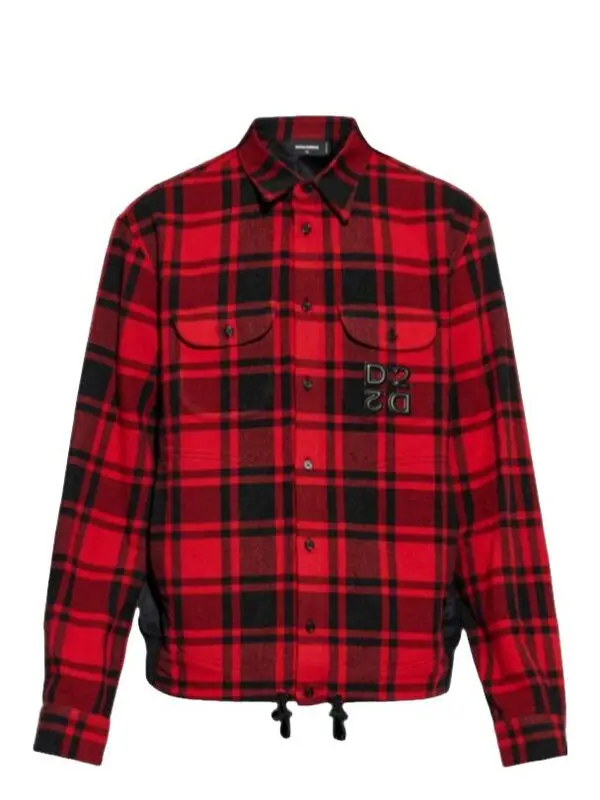 Dsquared2 Checked Pattern Logo Detailed Shirt - Red