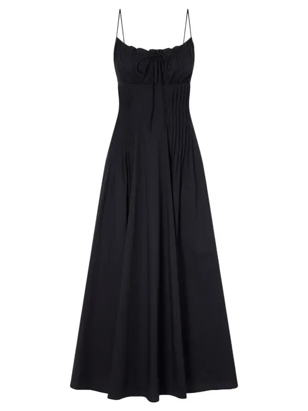 Staud Midi Dress With Drawstring Bust - Black