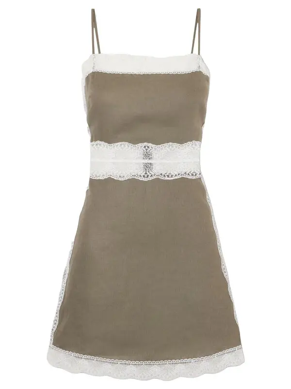 Staud Cami Mini Dress With Lace Trim And Waist Cutout - Gray
