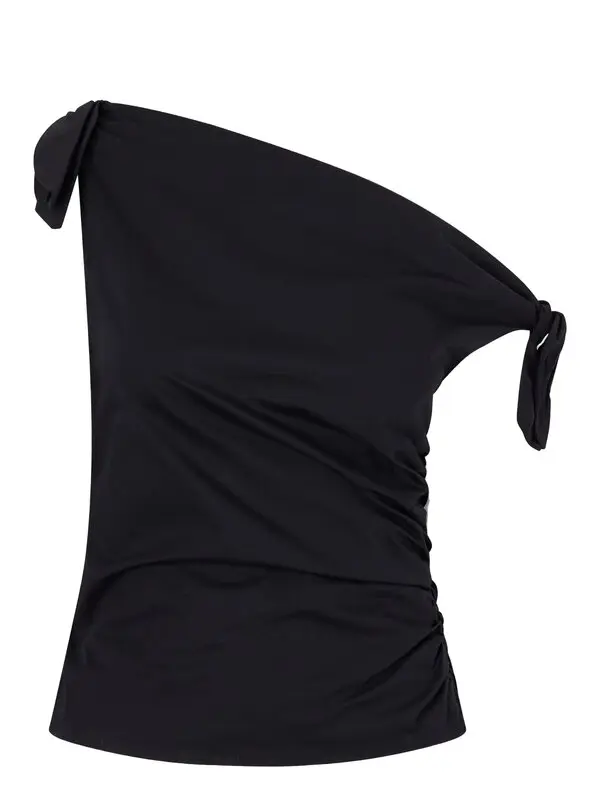 Staud Bellaria Asymmetrical Knot Detail Cotton-blend Poplin Top - Black