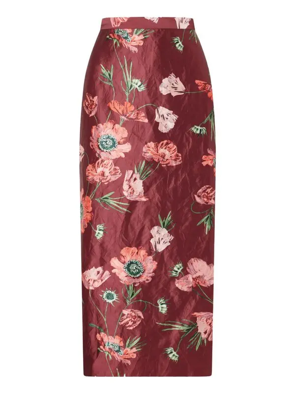 Erdem Floral-printed Satin Midi Pencil Skirt - Red