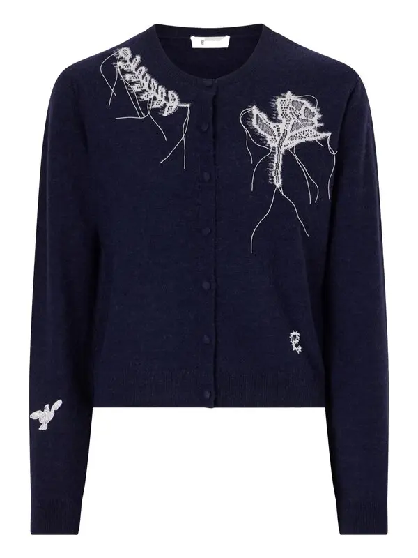 Erdem Embroidered Wool-blend Cardigan - Black