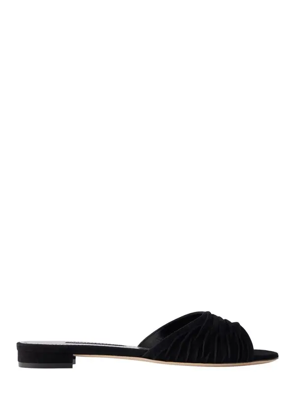Manolo Blahnik Pirua 10 Pleated Suede Sandals - Black