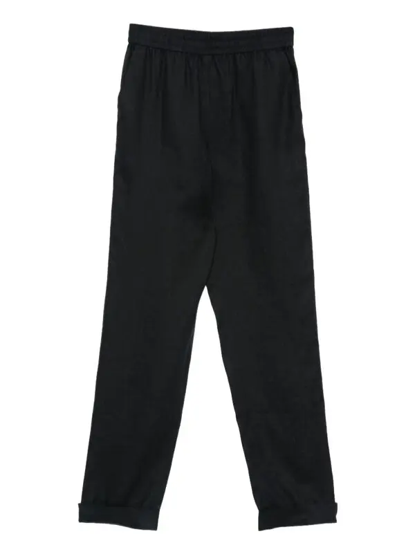 Emporio Armani Linen Trousers With Embroidered Logo - Black