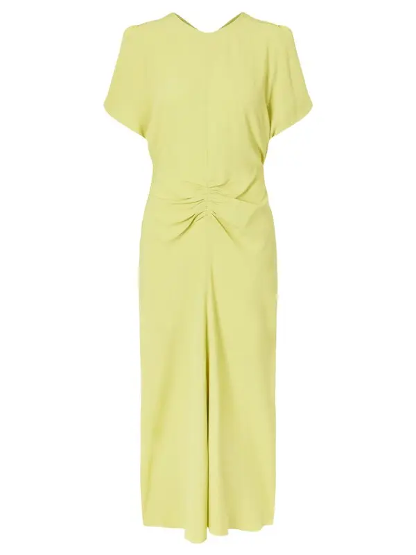 Victoria Beckham Midi Dress With Round Neck And Ruched Waist - Yellow