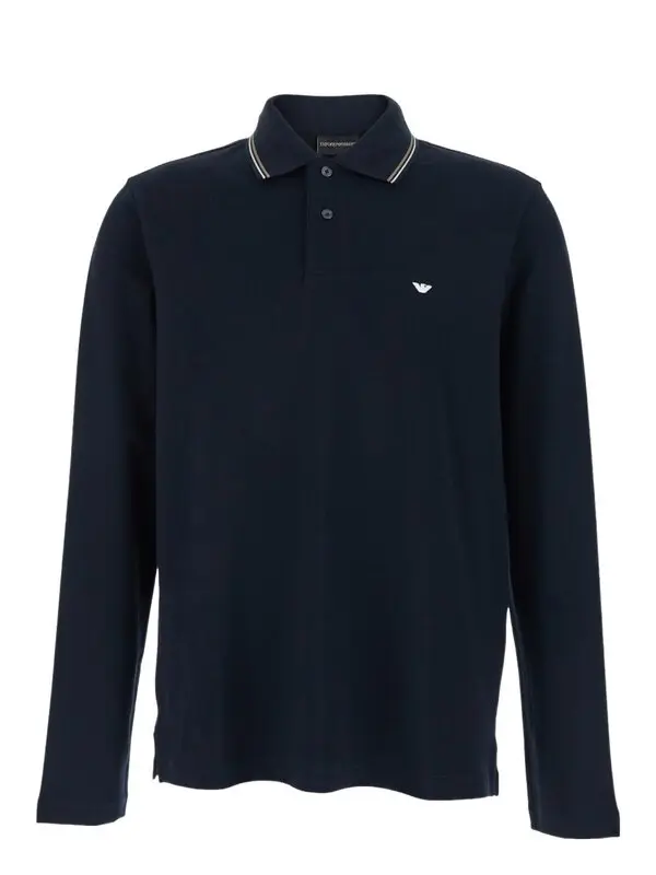 Emporio Armani Logo Long-sleeve Polo Shirt - Blue