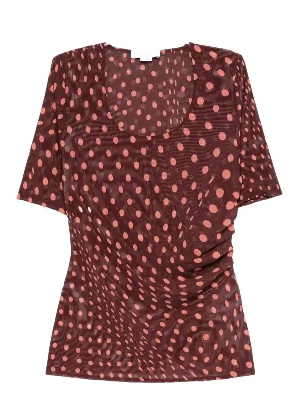 Stella McCartney Polka Dot Ruched Scoop Neck Top - Red
