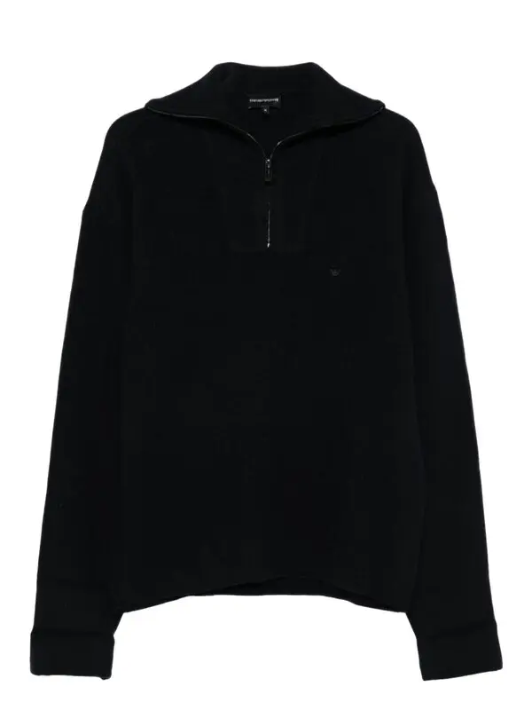 Emporio Armani Logo Embroidered Half-zip Pullover - Black