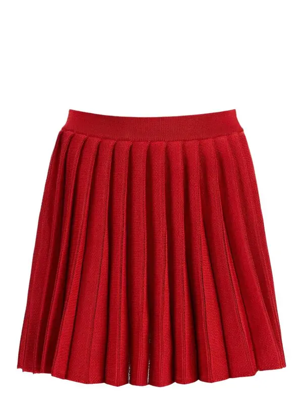 SELF-PORTRAIT Pleated Knit Mini Skirt - Red