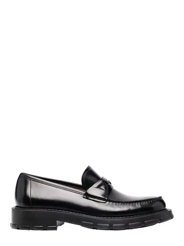 FERRAGAMO Embossed-logo Leather Loafers - Black