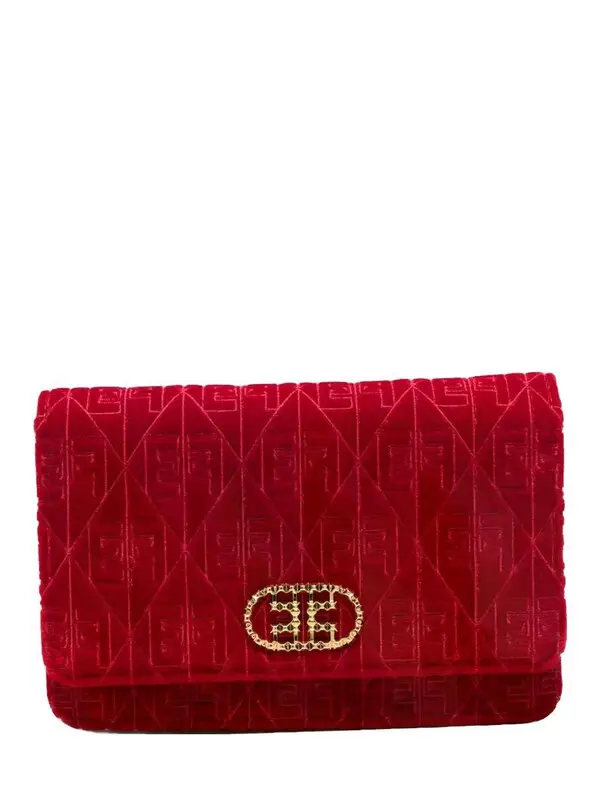 Elisabetta Franchi Velvet-effect Monogram Shoulder Bag - Red