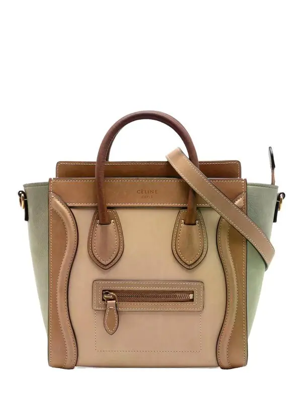 Celine Nano Luggage Tricolor Leather Satchel - Brown