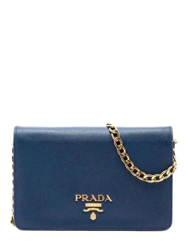 Prada Saffiano Lux Wallet On Chain Crossbody Bag - Blue