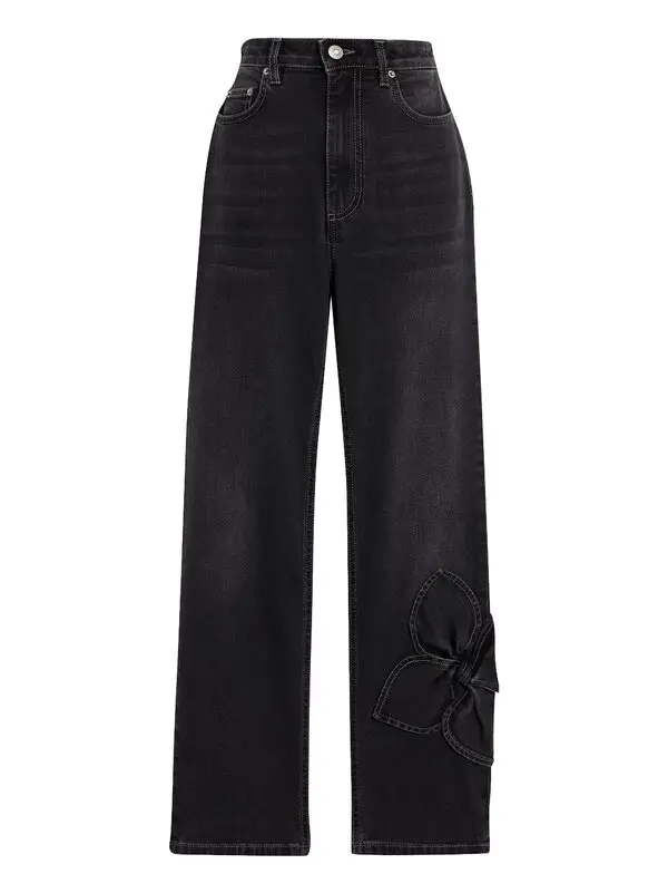 AREA Floral Appliquéd High-rise Straight-leg Jeans - Black