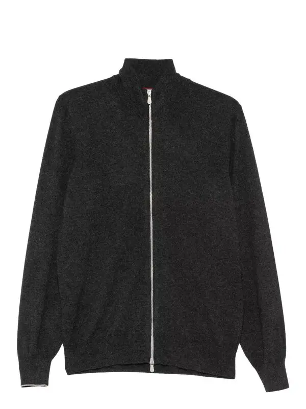 Brunello Cucinelli High Neck Zip-up Cardigan - Grey