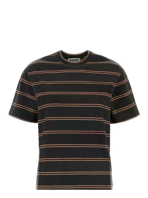 JIL SANDER Striped Embroidered T-shirt - Black