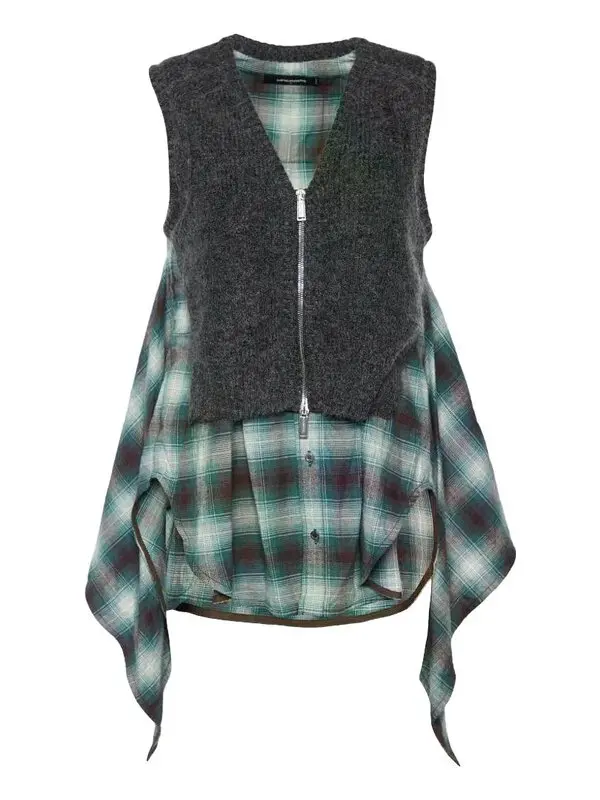 Dsquared2 Checkered Knit Overlay Shirt - Green