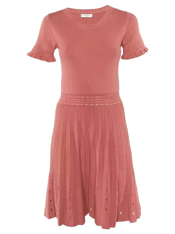 Sandro Eyelet Pleated Midi Dress - Pink