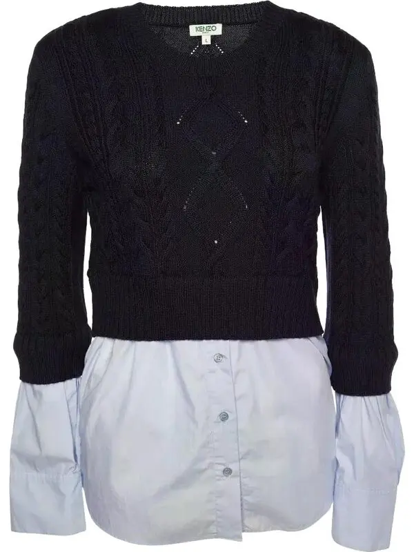 Kenzo Knit Sweater With Shirt Insert - Blue