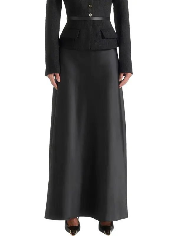 Manière De Voir Boucle And Satin Belted Blazer Maxi Dress - Black