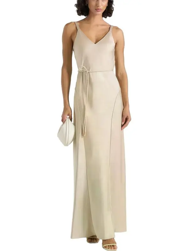 Manière De Voir Saffron Satin Belted Maxi Dress - Neutrals