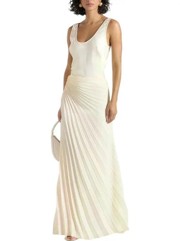 Manière De Voir Manière De Voir Ivory Satin Fan-pleat Maxi Skirt - Neutrals