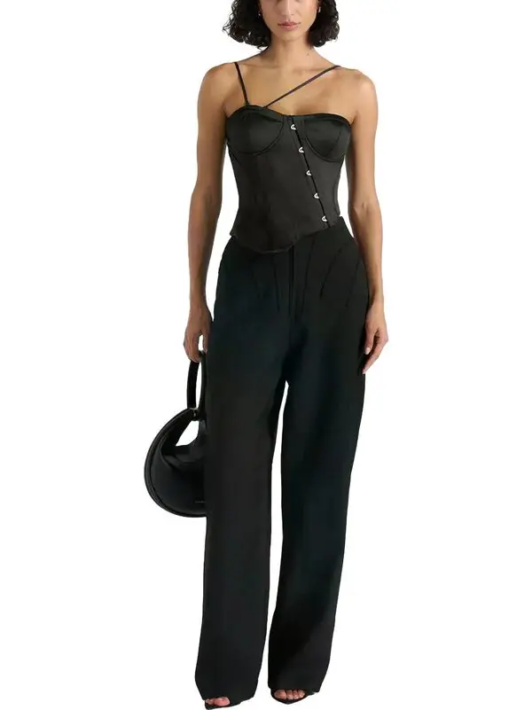 Manière De Voir Asymmetric Satin Corset Top - Black