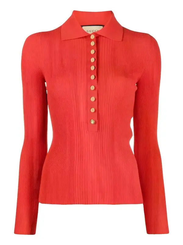 Gucci Ribbed Knit Polo Shirt - Red