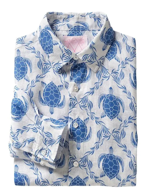 PINK HOUSE Linen Shirt Turtle Trellis - Blue