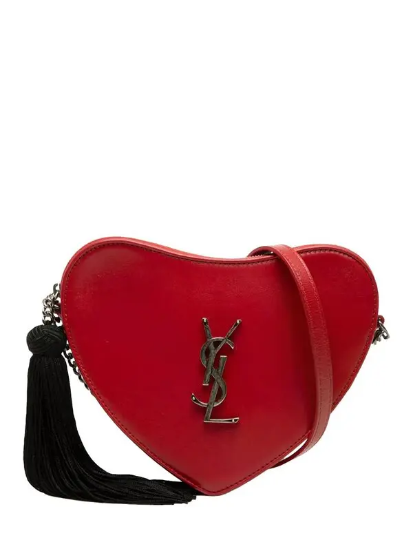 Saint Laurent Calfskin Monogram Sac Coeur Tassel Crossbody Bag - Red