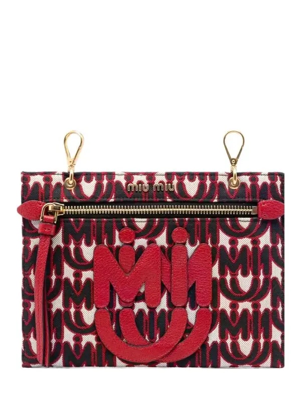Miu Miu Monogram Jacquard And Goatskin Pouch - Red