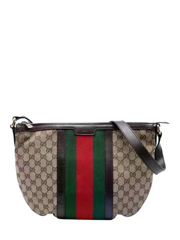 Gucci Gg Canvas Web Half Moon Crossbody Bag - Neutrals
