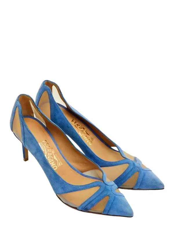 FERRAGAMO Mesh Suede Pumps - Blue
