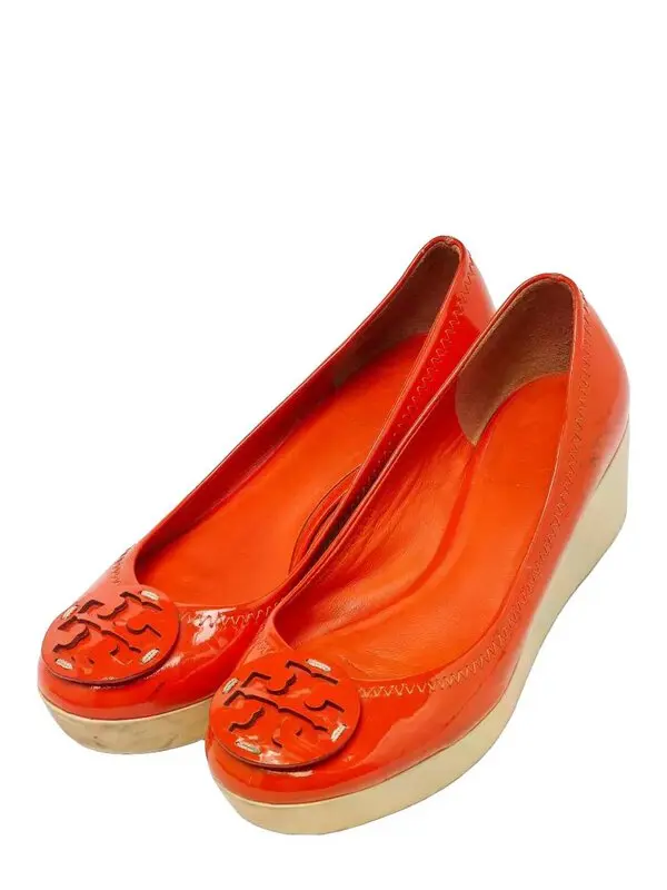 Tory Burch Patent Leather Wedge Platform Pumps - Orange