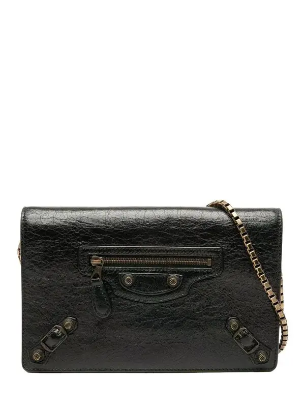 Balenciaga Lambskin Motocross Giant 12 Wallet On Chain Crossbody Bag - Black