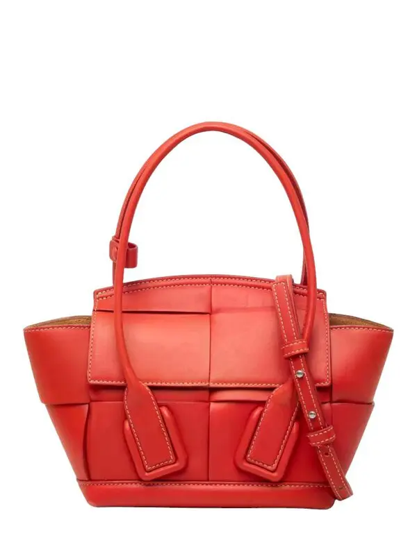Bottega Veneta Mini Leather Maxi Intrecciato Tote Satchel - Red