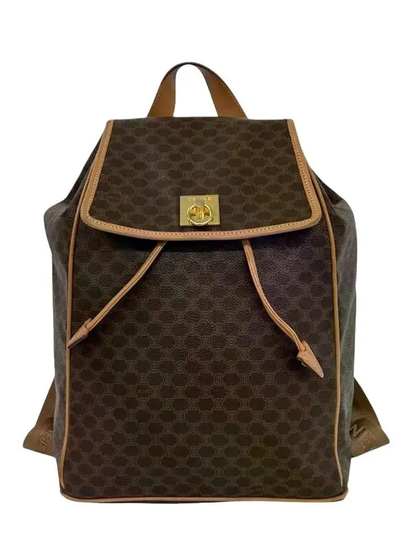 Celine Macadam Coated Canvas Drawstring Backpack - Brown