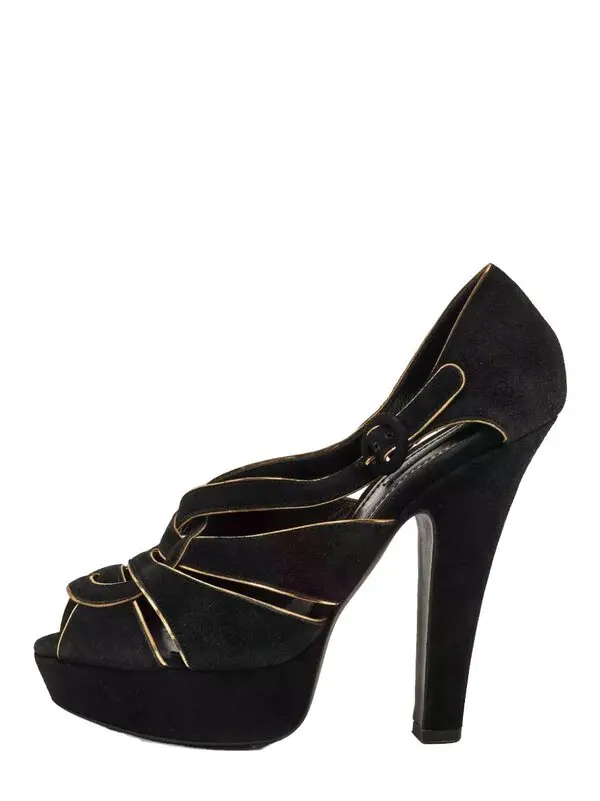 Dolce & Gabbana Suede Heeled Sandals With Gold-tone Trims - Black