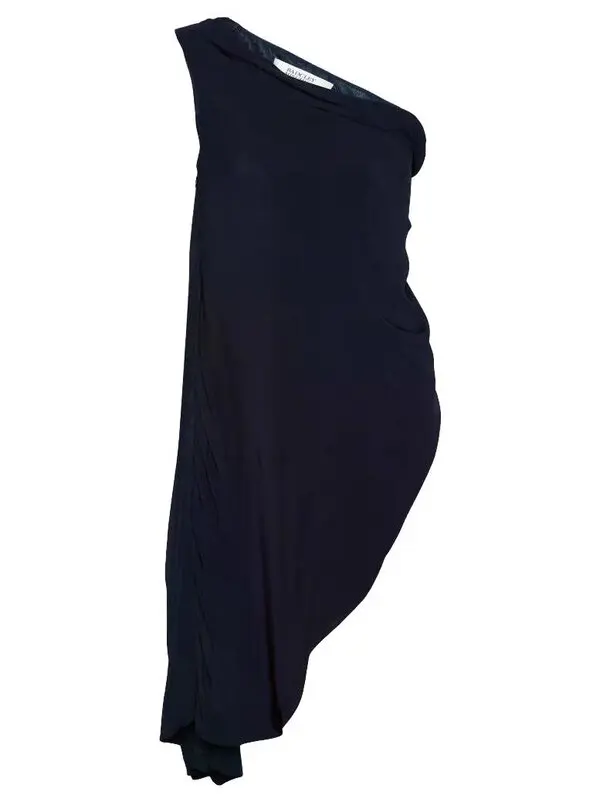Badgley Mischka Embellished Draped One-shoulder Dress - Blue