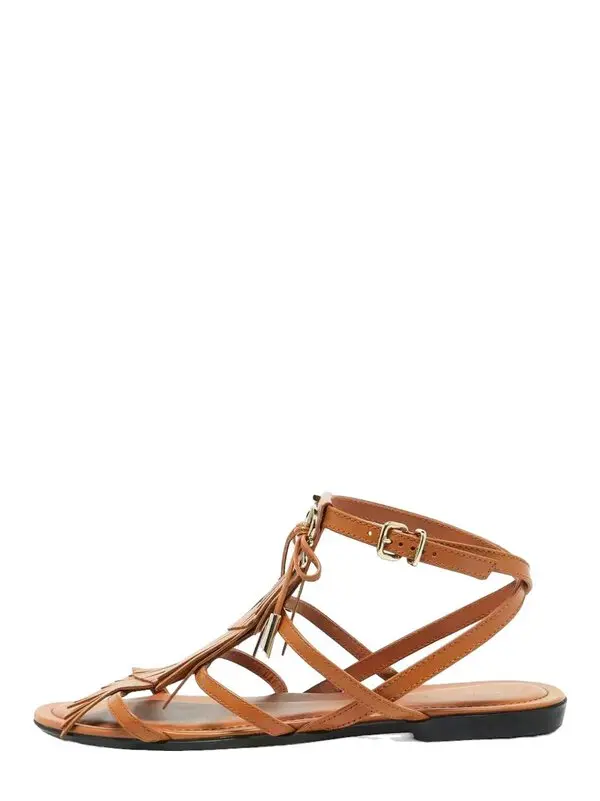 TOD'S Fringed Logo Sandals - Brown