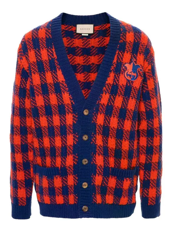 Gucci Interlocking Gg Gingham Wool Cardigan - Orange